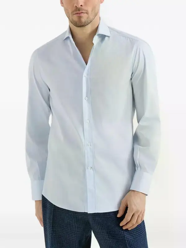 Brunello Cucinelli Twill Shirt With Spread Collar - Blue