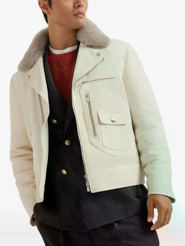 Brunello Cucinelli Leather Jacket With Fur Collar