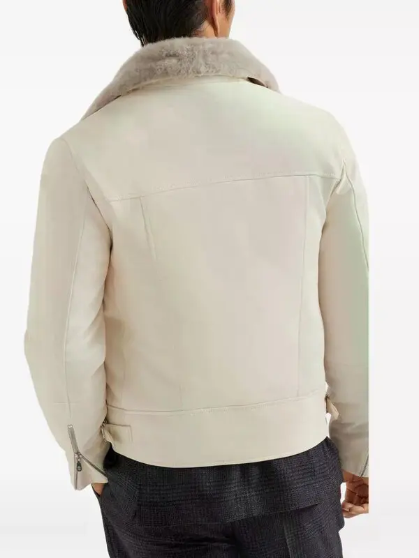 Brunello Cucinelli Leather Jacket With Fur Collar