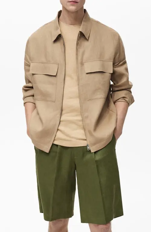 Mango Linen Zip-up Jacket With Pockets - Beige
