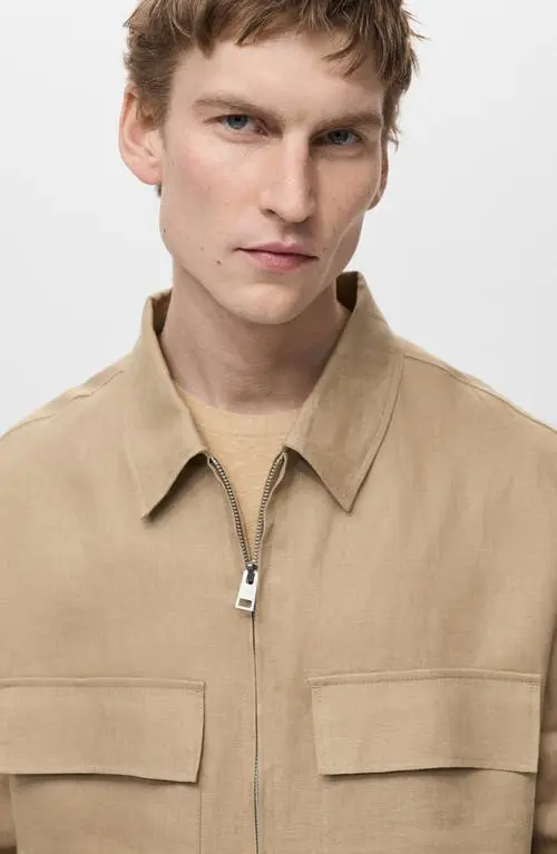 Mango Linen Zip-up Jacket With Pockets - Beige