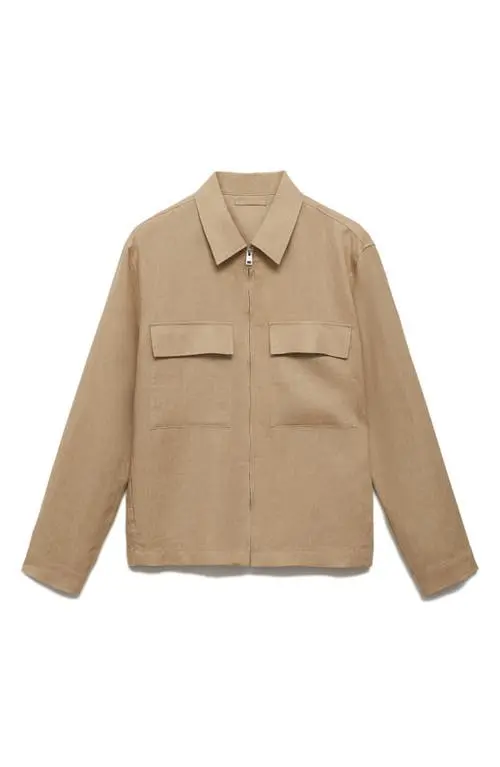 Mango Linen Zip-up Jacket With Pockets - Beige