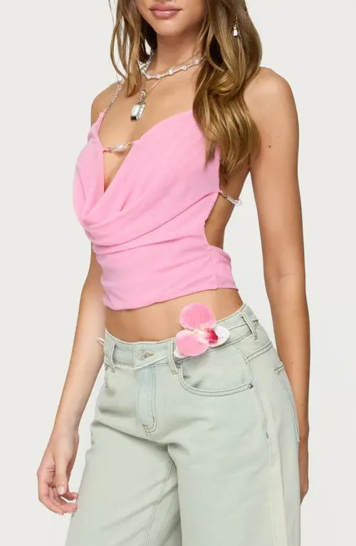 EDIKTED Beaded Cowl Neck Crop Top - Pink