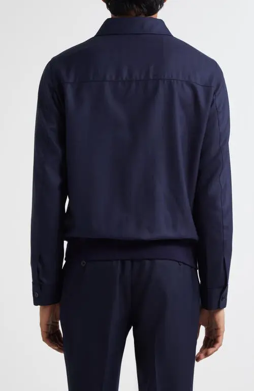 Thom Sweeney Spread Collar Wool Twill Bomber Jacket - Navy