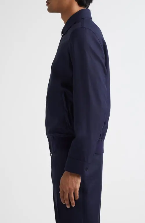 Thom Sweeney Spread Collar Wool Twill Bomber Jacket - Navy