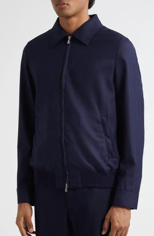 Thom Sweeney Spread Collar Wool Twill Bomber Jacket - Navy