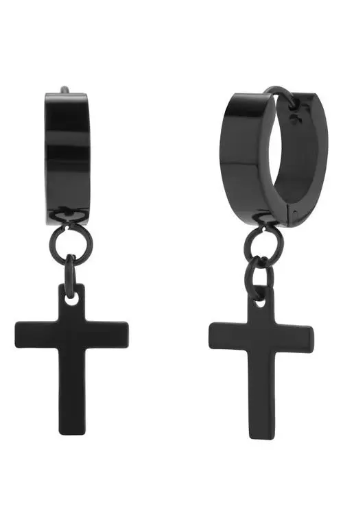 BROOK & YORK Cross Drop Huggie Hoop Earrings - Black