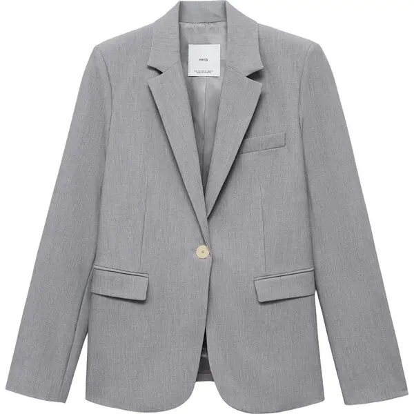 Mango Fitted Notched Lapel Blazer - Grey
