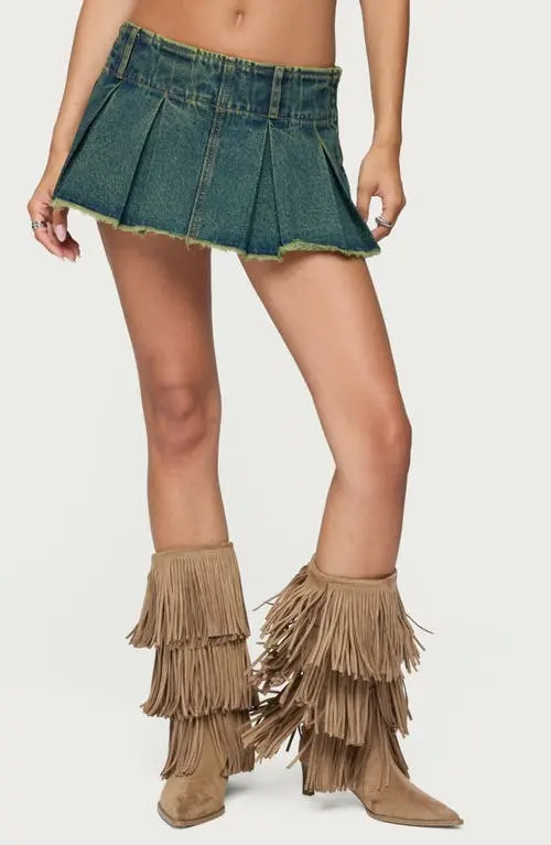 EDIKTED Pleated Frayed Denim Skort