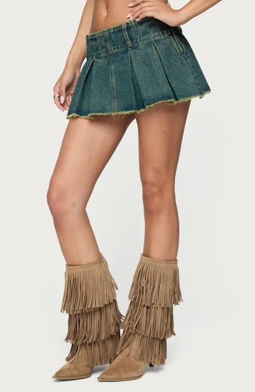 EDIKTED Pleated Frayed Denim Skort