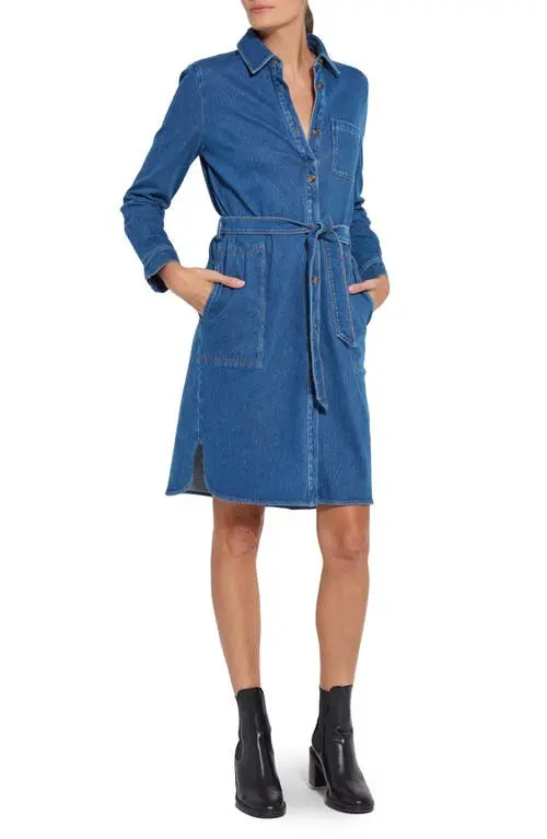 Lyssé Schiffer Long Sleeve Stretch Cotton Chambray Shirtdress - Medium Blue