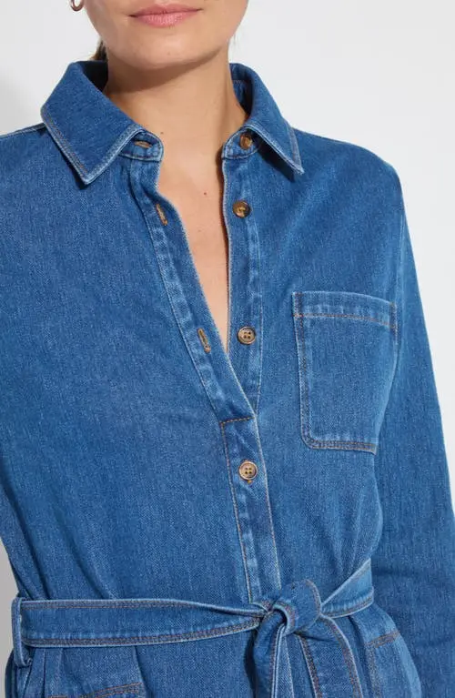 Lyssé Schiffer Long Sleeve Stretch Cotton Chambray Shirtdress - Medium Blue
