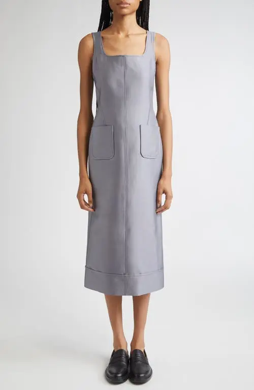 Thom Browne Square Neck Wool & Silk Midi Dress