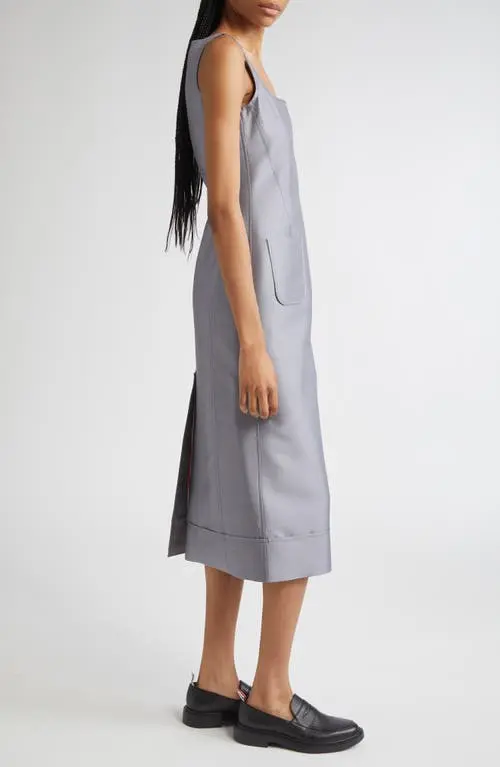 Thom Browne Square Neck Wool & Silk Midi Dress