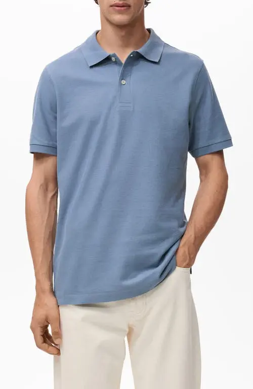 Mango Regular Fit Cotton Piqué Polo - Blue