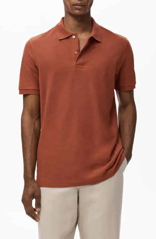 Mango Regular Fit Cotton Piqué Polo - Burnt Orange