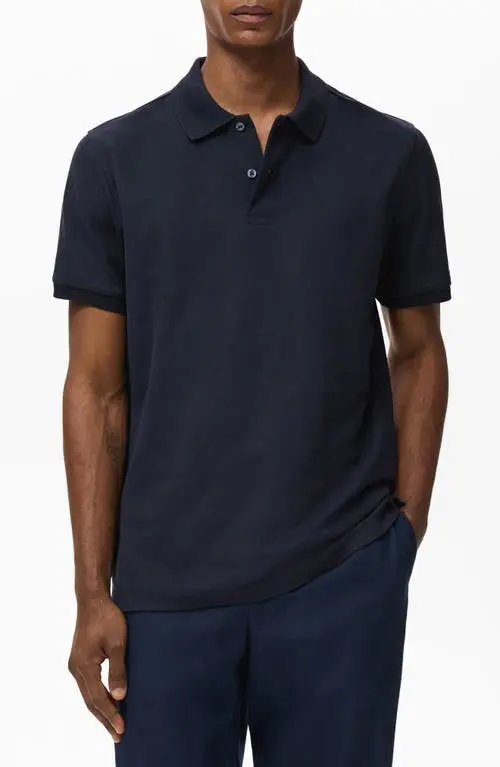 Mango Regular Fit Cotton Piqué Polo - Dark Navy
