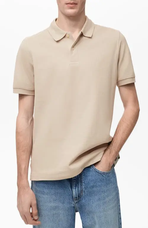 Mango Regular Fit Cotton Piqué Polo - Ecru