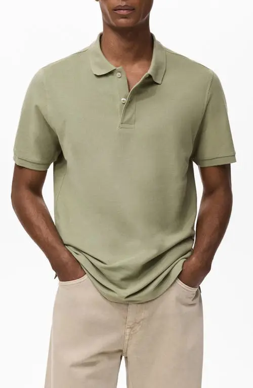 Mango Regular Fit Cotton Piqué Polo - Khaki Green