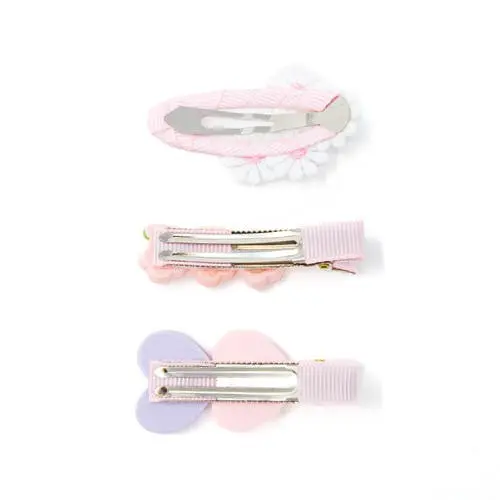 PUTTISU 3-piece Hair Clip Set With Heart And Daisy Charm - Strawberry Sugar Bloom