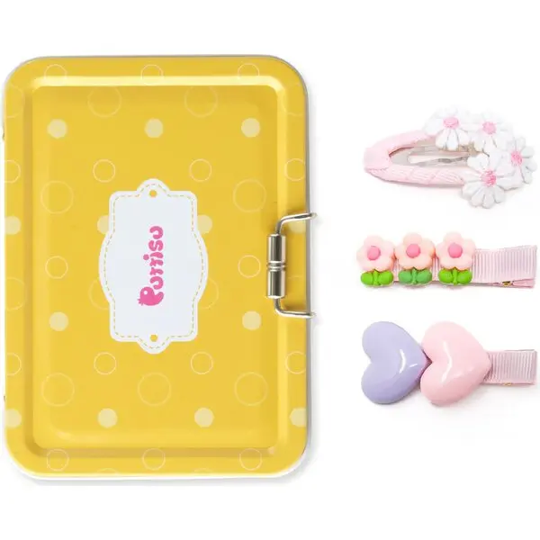PUTTISU 3-piece Hair Clip Set With Heart And Daisy Charm - Strawberry Sugar Bloom