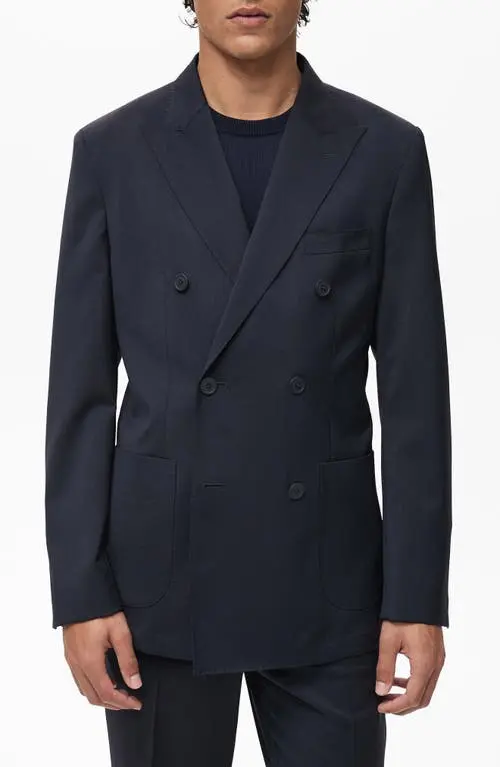 Mango Slim Fit Double Breasted Wool Suit Jacket