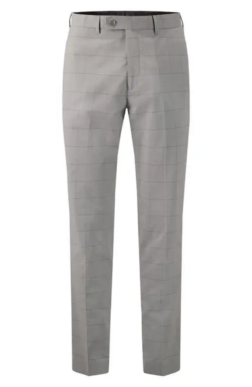 VICTOR EMMANUEL Vince Flat Front Windowpane Check Stretch Dress Pants - Light Grey