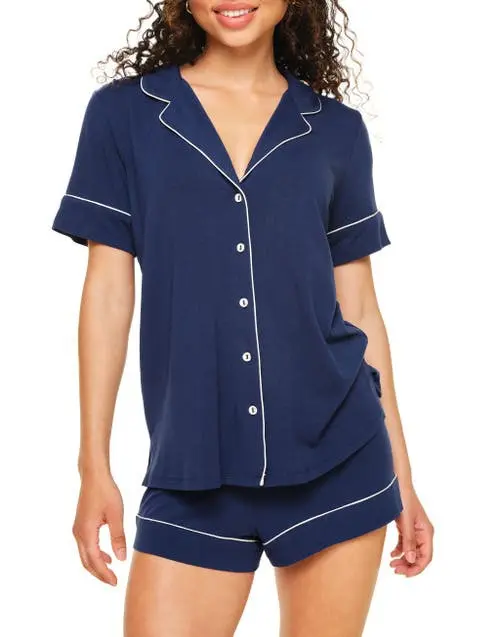 ADORE ME Jane Pajama Shirt & Shorts Set - Dark Blue