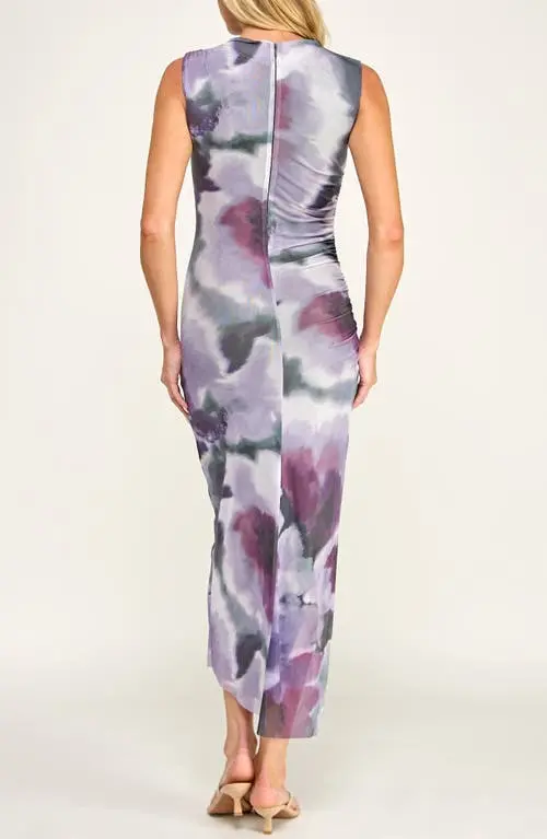 SOCIALITE Floral Shirred Mesh Dress - Purple/hunter