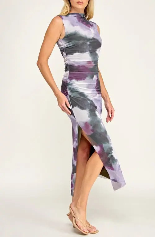 SOCIALITE Floral Shirred Mesh Dress - Purple/hunter