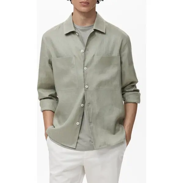 Mango Lightweight Linen Overshirt - Green