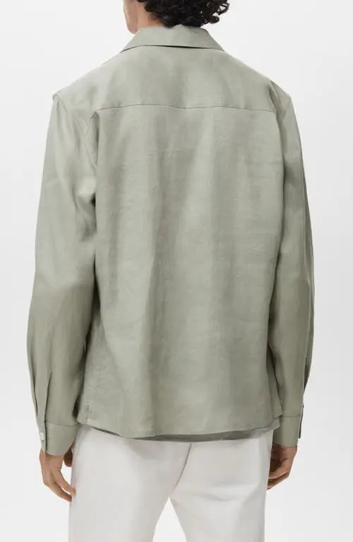 Mango Lightweight Linen Overshirt - Green