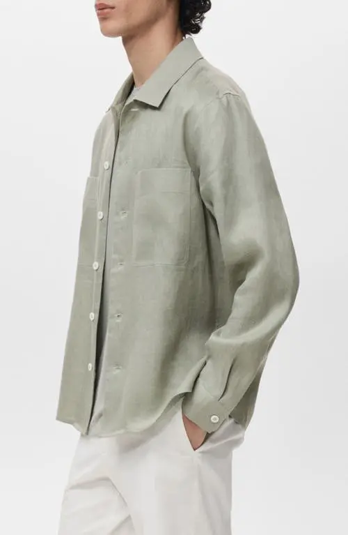 Mango Lightweight Linen Overshirt - Green
