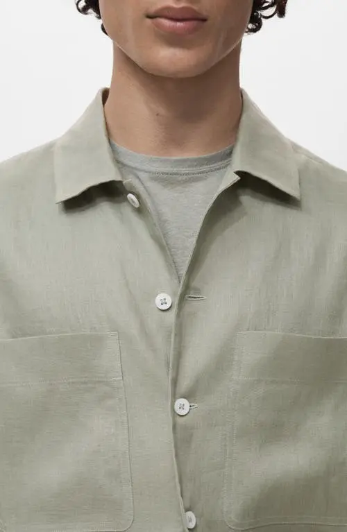 Mango Lightweight Linen Overshirt - Green