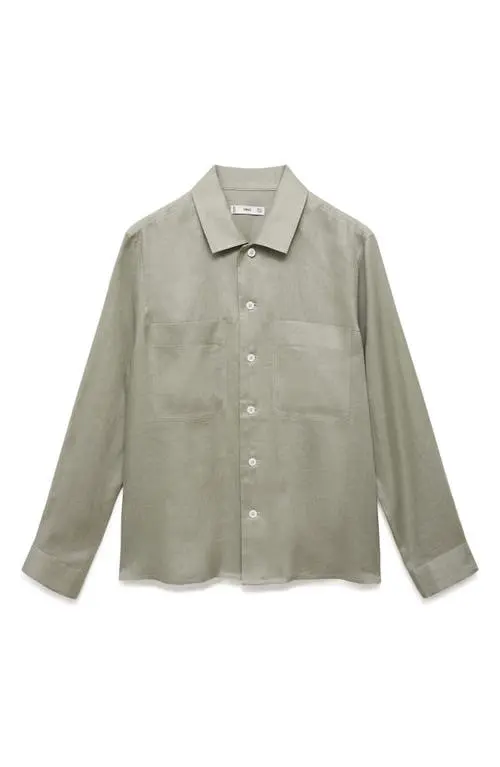 Mango Lightweight Linen Overshirt - Green