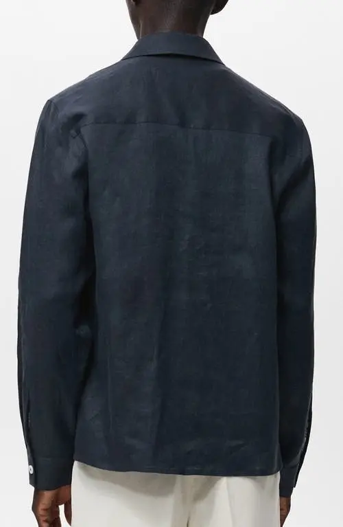 Mango Lightweight Linen Overshirt - Navy