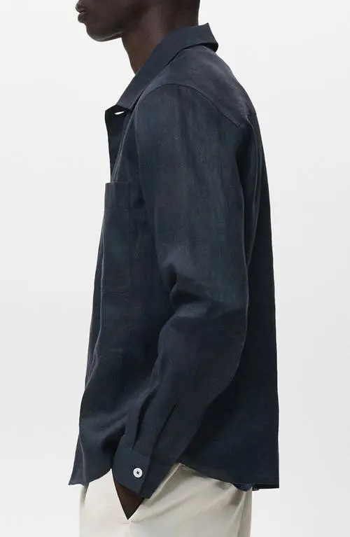 Mango Lightweight Linen Overshirt - Navy