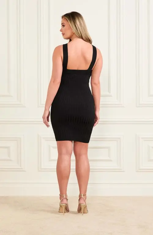 MARCIANO Janet Ribbed Sweater Mini Dress - Jet Black