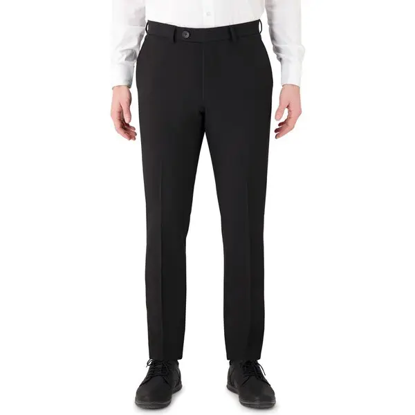 VICTOR EMMANUEL Vince Flat Front Stretch Dress Pants - Black