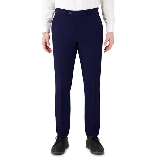 VICTOR EMMANUEL Vince Flat Front Stretch Dress Pants - Navy