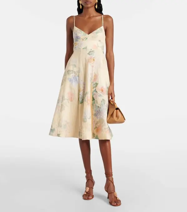 Zimmermann Illuminate Linen Midi Dress In Multicoloured - 28% Off |  Editorialist