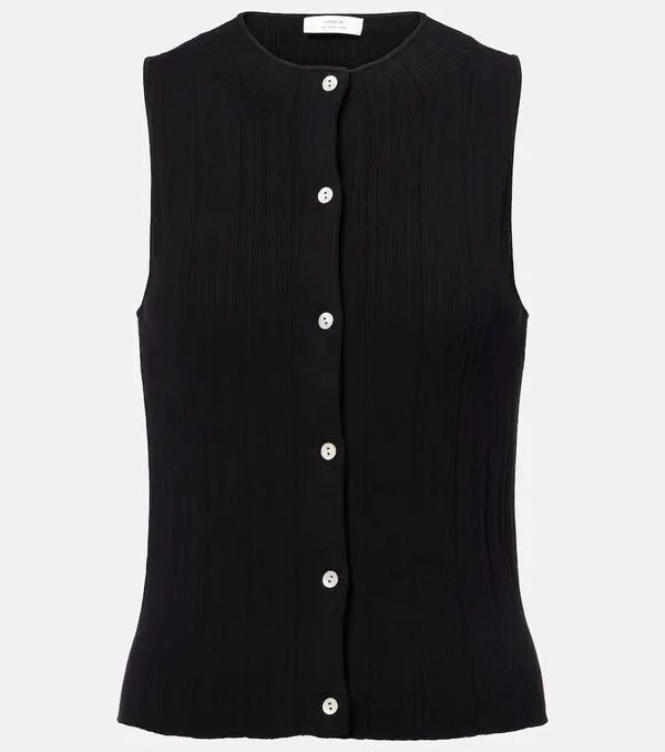 Vince Ribbed-knit Cotton Top - Black
