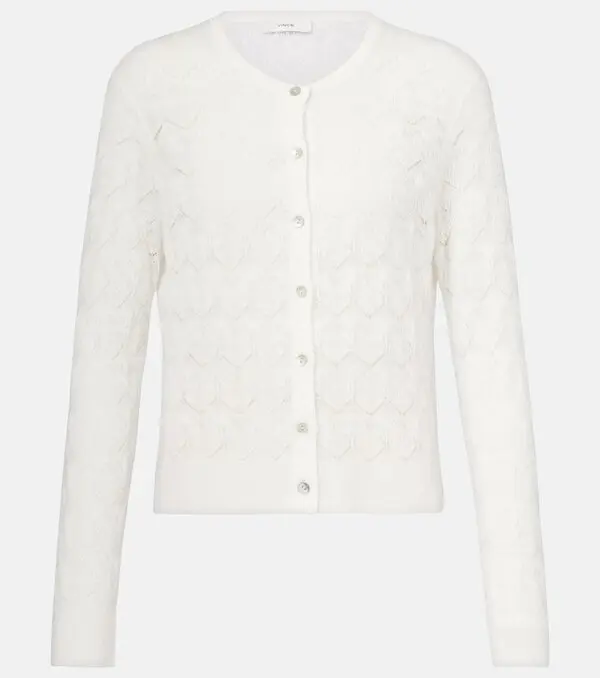 Vince Pointelle Cotton Cardigan - White