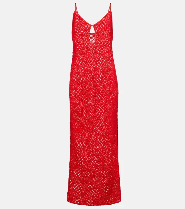 SIR. Rayure Crochet Cotton Maxi Dress - Red