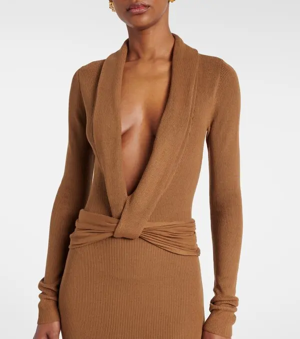 AYA MUSE Aure Gathered Knitted Silk-blend Gown - Brown