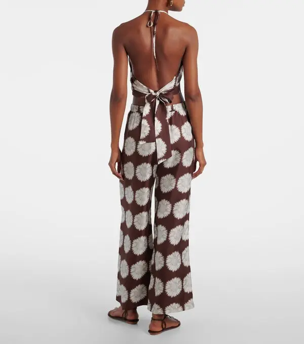 Asceno Bello Printed Halterneck Silk Top