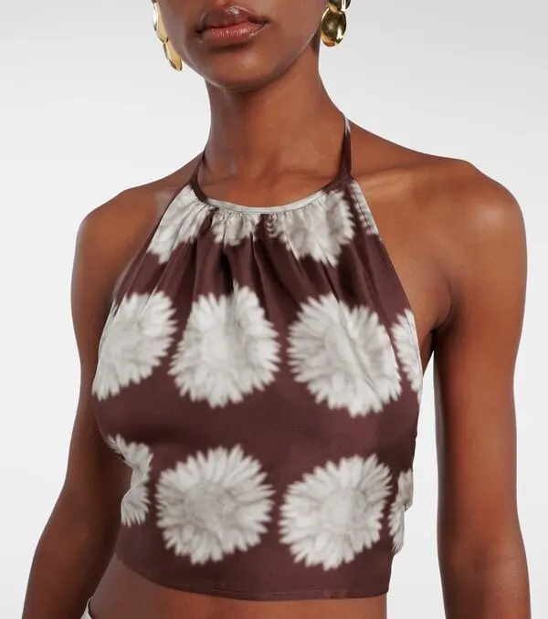 Asceno Bello Printed Halterneck Silk Top