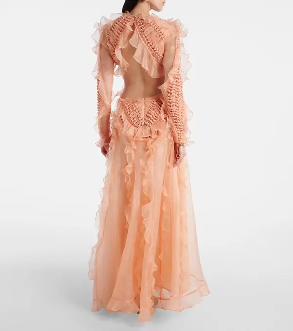 Zimmermann Balance Ruffled Silk Organza Maxi Dress - Orange