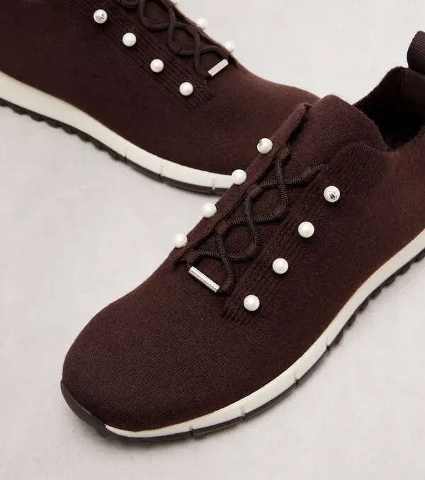 JIMMY CHOO Veles Embellished Cashmere Sneakers - Brown