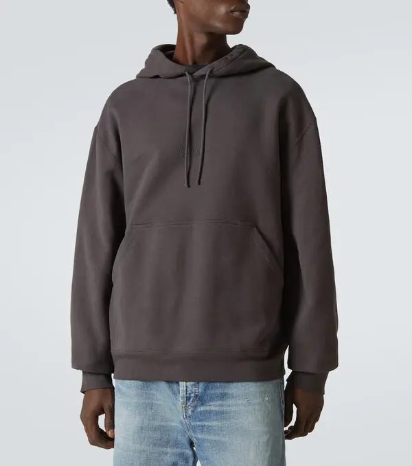 Saint Laurent Logo Cotton Hoodie - Grey